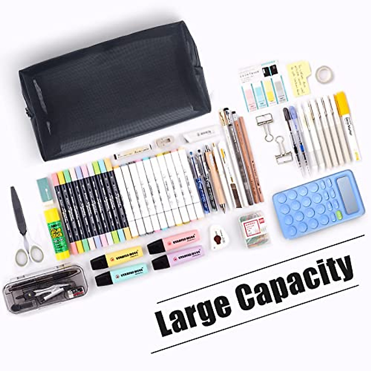 Aosbos Black Pencil Case Organizer Pen Holder Large Capacity Pencil Pouch Pencil Bags with Zipper Clear Pencil Box Pen Bag Organizer Case Storage Pouch Toiletry Bag Makeup Bags for Women Teen Girls