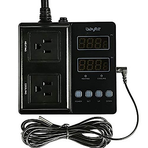 bayite Temperature Controller 1650W 15A BTC211 Dual Digital Outlet Thermostat Plug, Pre-Wired, 2 Stage Heating and Cooling Mode, 110V - 240V, Fermentation BBQ Reptile Aquarium