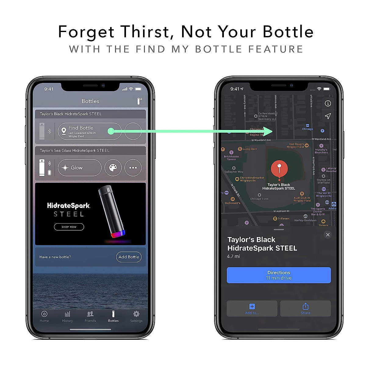 Hidrate Spark PRO Smart Water Bottle – Tracks Water Intake with Bluetooth, LED Glow Reminder When You Need to Drink – Straw Lid, 21oz, Black