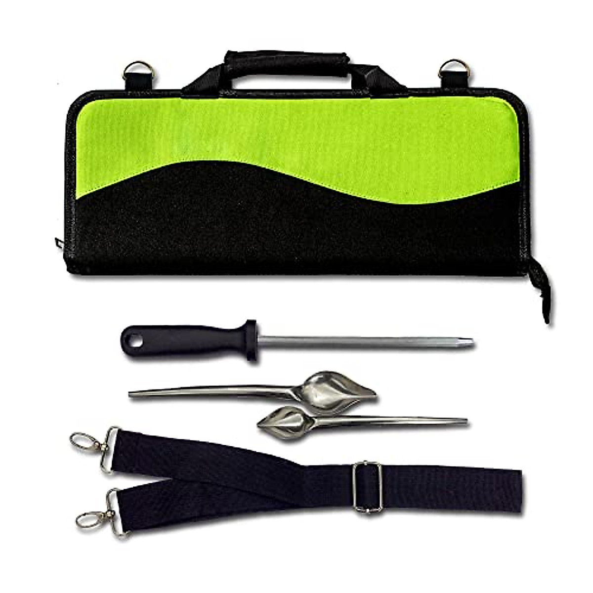 Knife Bag Canvas Chef Knife Roll Case -16 Pocket Knife & Kitchen Utensils Holder + Honing Steel Rod + Precision Drawing Spoons - Portable Storage for Travel Camping Culinary Student - Shoulder Strap