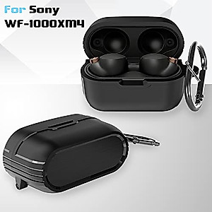 LDSXAY Compatible with Sony WF-1000XM4 Case Cover (2021), Rugged Armor Protective Cover Full-Body Shockproof Shell for Sony WF-1000XM4 with Anti-Lost Carabiner (Black)