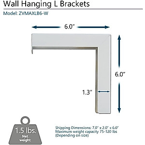 Elite Screens 6" White Projector Screen L-Brackets, Single Metal Welded Construction, Wall or Ceiling Mount - Includes Hooks and Hardware, Model: ZVMAXLB6-W