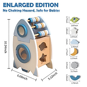 Smartwo Wooden Space Toy for Baby 1 Year Old, Montessori Toy for Babies 12-18 Months, Toddler Rocket Toy Age 1-3, Sensory Activity Cube Learning Toy, 1st Birthday Gift for Boys and Girls