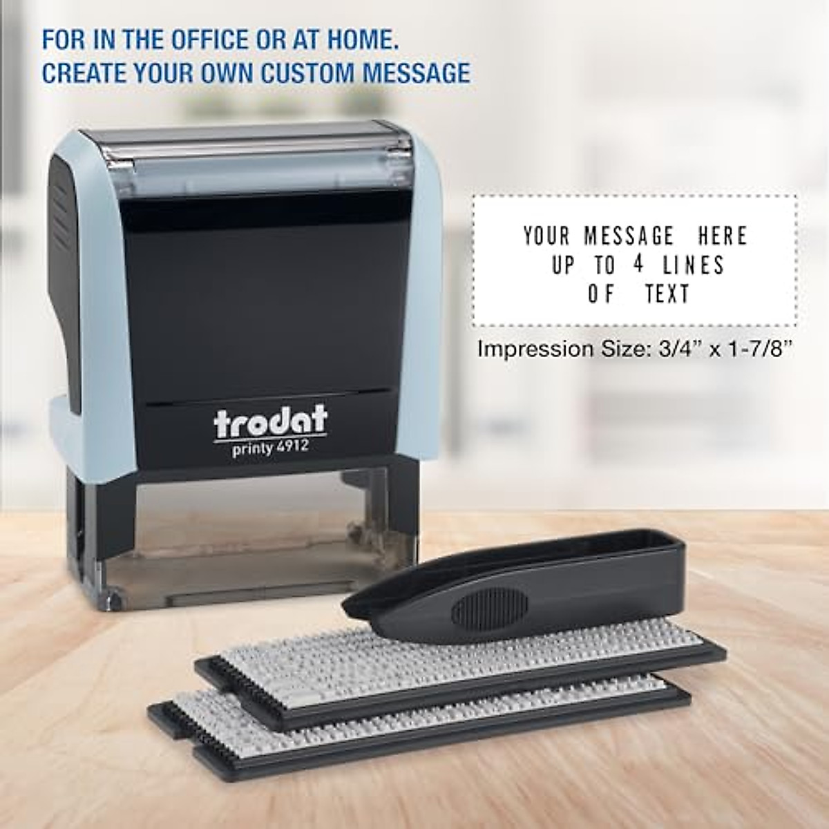 Trodat Printy 4912 Self Inking Pastel Blue Do it Yourself (DIY) 4 line Personalized Custom Message or Address Stamp kit with Black Ink, Impression Size: 3/4” x 1-7/8” inch