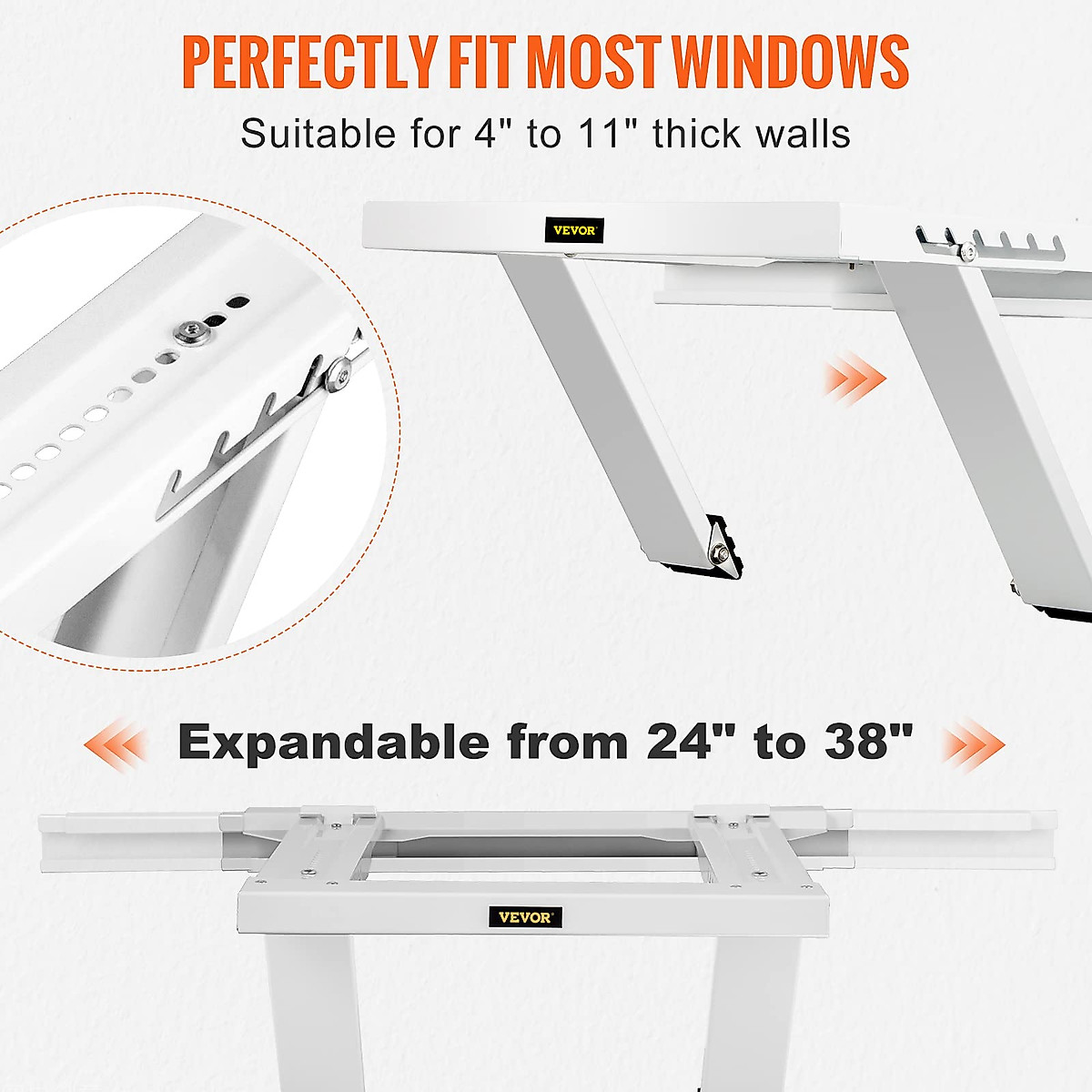 VEVOR Air Conditioner Support Bracket, No Drilling Easy Installation, Heavy Duty Steel Construction Max. 220 lbs Load Capacity, Fits Single or Double Hung Windows, Home and RV, White