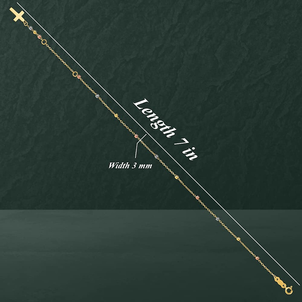 Auriga Fine Jewelry 14k Tri Colored Gold Diamond Cut Beaded Cross Bracelet 7"