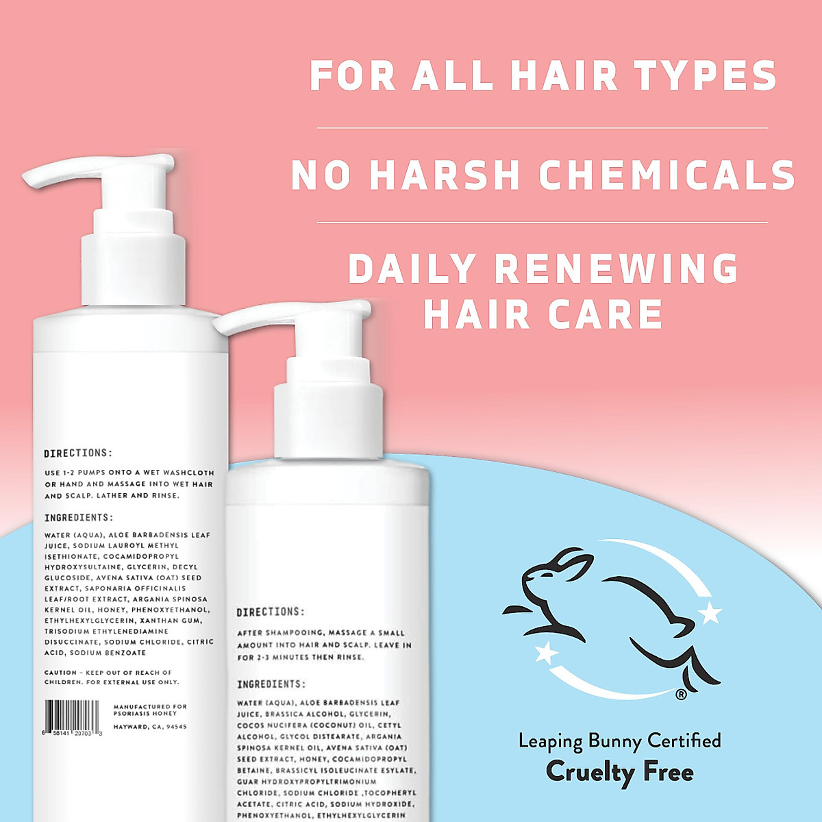 Psoriasis Honey Renewing Shampoo & Conditioner Set - Daily Treatment for Eczema, Dandruff, Dermatitis & More (8 Oz Each)