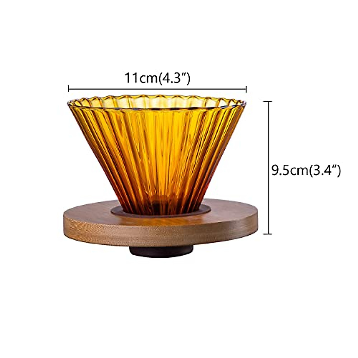 Sunormi Orange Glass Pour Over Coffee Dripper With Wooden Base Stand,1-3 Cups Coffee Cone Filter with 40Pcs Paper Filters