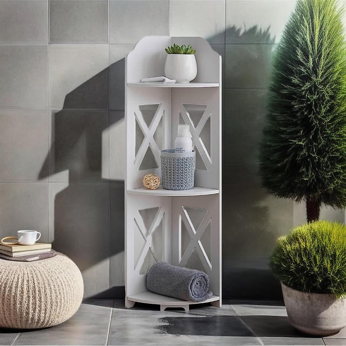 KOAJ Corner Shelf Stand: Versatile Storage Organizer Ideal for Bathrooms, Perfect for Small Spaces. Waterproof Stand, Multi-Functional as Toilet Paper Holder. Elegant White Design