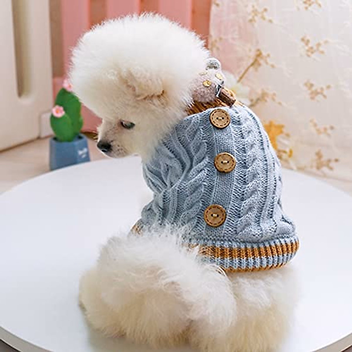 HOUKAI Small Dog Cat Knited Sweater Dog Jumper with Puppy Hoodie Winter Warm Clothes Apparel (Color : Blue, Size : L Code)