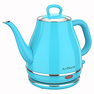 Anfilank Gooseneck Electric Kettle(1.0L), 100% Stainless Steel BPA Free Classic Pour Over Coffee Kettle, Electric Teapot with Auto Shut & Boil Dry Protection,1500 Watt Quick Heating-Turquoise Blue