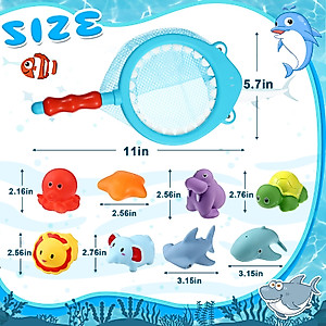 Leitee 14 Pcs Bath Toy Discoloration Water Spraying Floating Animals Shark Fishing Play Set with Fishing Nets Bathtub Squirt Toys for Babies and Kids (Cute)