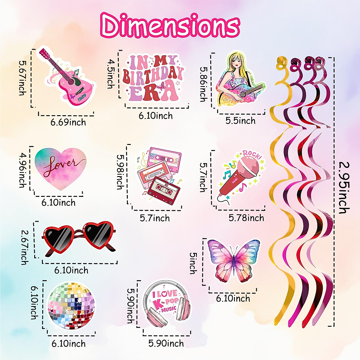 20pcs Birthday Party Decorations Singer Theme Party Supplies Hanging Swirls for Girls Birthday Decorations