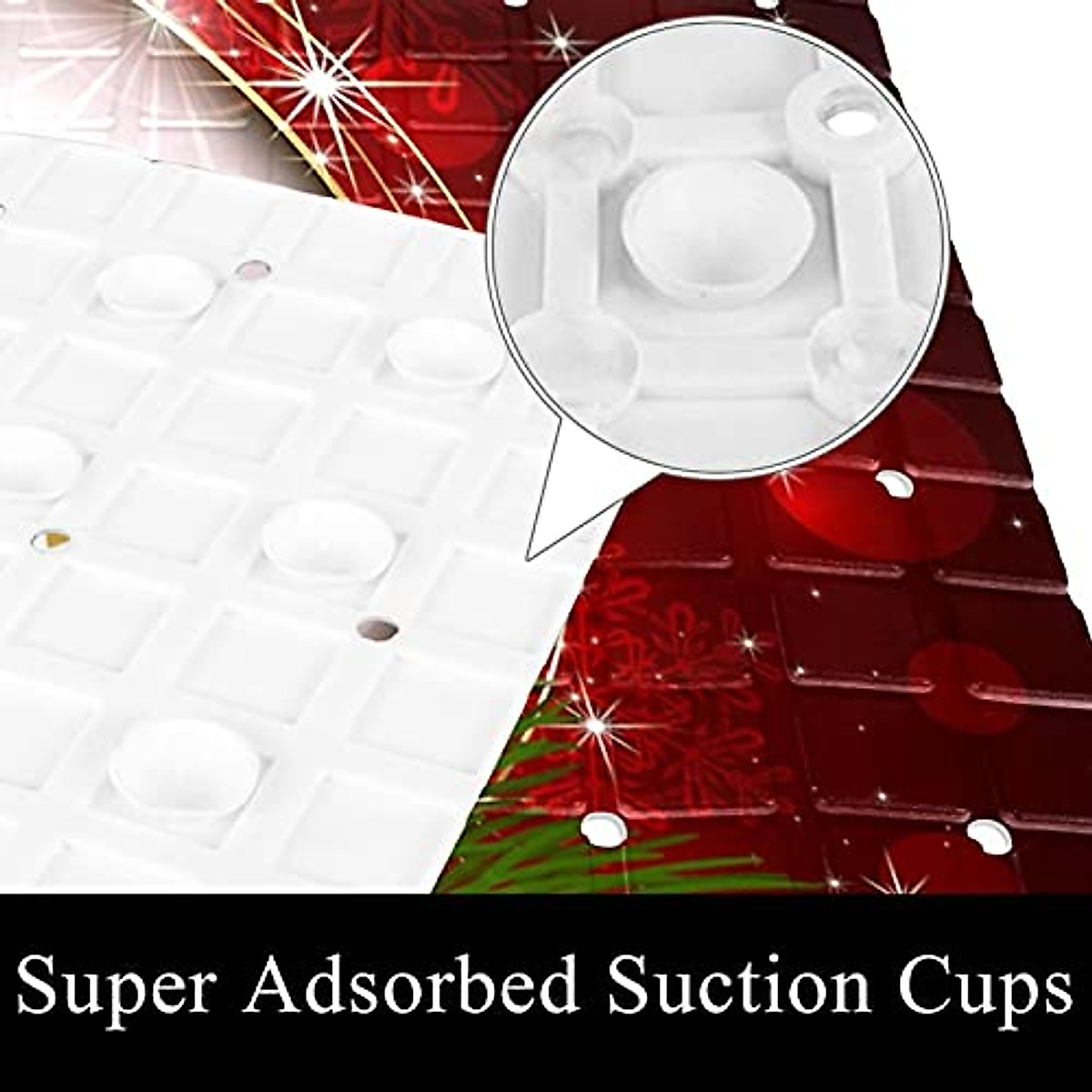 Lilibeely Bathtub Non-Slip Mat Baby Bath Tub Mat Anti-Slip with Suction Cups Christmas Golden Bell Red Bathroom Tubs Massage Shower Mat