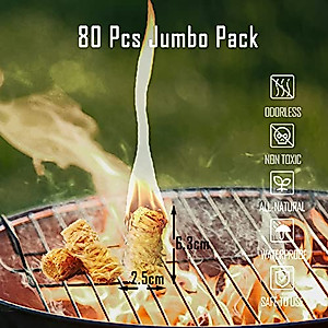 WishDirect 80 PCs Fire Starters for Fireplace, Campfire, Grill, Fire Pit, Wood Stove, BBQ, Smoker - Easy & Quick Light Fire Fit Kamado Joe, Big Green Egg and Solo Stove