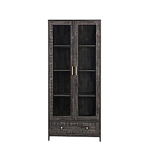 Home Source Display Storage Cabinet in Black with Glass Doors