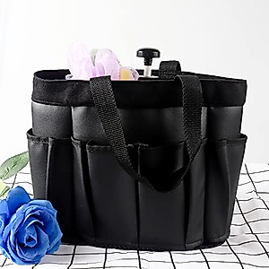 AUTSKY Mesh Shower Caddy Basket Portable Leather Shower Hand Bag for College Dorm, Bathroom, Gym, Travel, Quick Dry Hanging Shower Organizer with 8 Storage Bags for Bathroom Toiletries, Black