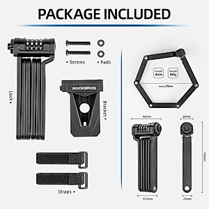 ROCKBROS Folding Bike Lock Combination Bike Lock with Mount Electric Bike Lock Heavy Duty Anti Theft Bicycle Locks with Mounting Bracket 4-Digit Foldable Bike Lock