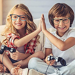 Outray 2 Pack Kids Computer Blue Light Blocking Glasses for Boys and Gilrs Age 3-12 Anti Eyestrain (Set Green+Blue, 46)