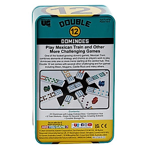 Front Porch Classics | Double 12 Colored Dot Dominoes Set On-The-Go Travel Storage Tin, 2 to 8 Players Ages 8 to 99