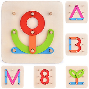 FUN LITTLE TOYS 27 PCs Preschool Learning Toys Stacking Blocks Wooden Letters Number Shape Puzzles for Kids, Educational Toys Letter Board Set for Boys & Girls