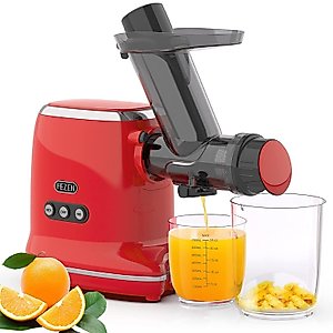 Cold Press Juicer, Masticating Juicer Machines for Vegetable and Fruit High Juice Yield with 2 Speeds/Reverse Function/Quiet Motor/3 inch Large Chute, Dishwasher Safe Ideal for Home, Red