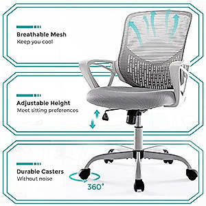 Office Chair Ergonomic Computer Chair Mesh Back Desk Chair Mid Back Task Chair with Armrests/Height Adjustable for Home Office Gaming