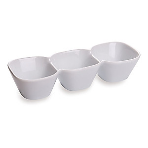 Restaurantware 18 Ounce Triple Bowl Serving Dish 1 Square Porcelain Condiment Tray - Serve Snacks Dips or Condiments For Parties Buffets Or Catering White Porcelain 3 Section Serving Dish