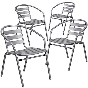 Flash Furniture Lila 4 Pack Silver Metal Restaurant Stack Chair with Aluminum Slats