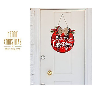 Boltigen Merry Christmas Decorations Sign Front Door Round Wooden Wreath Christmas Hanging Sign Decor for Christmas Home Window Wall Farmhouse Indoor Outdoor Decorations (Style 1)
