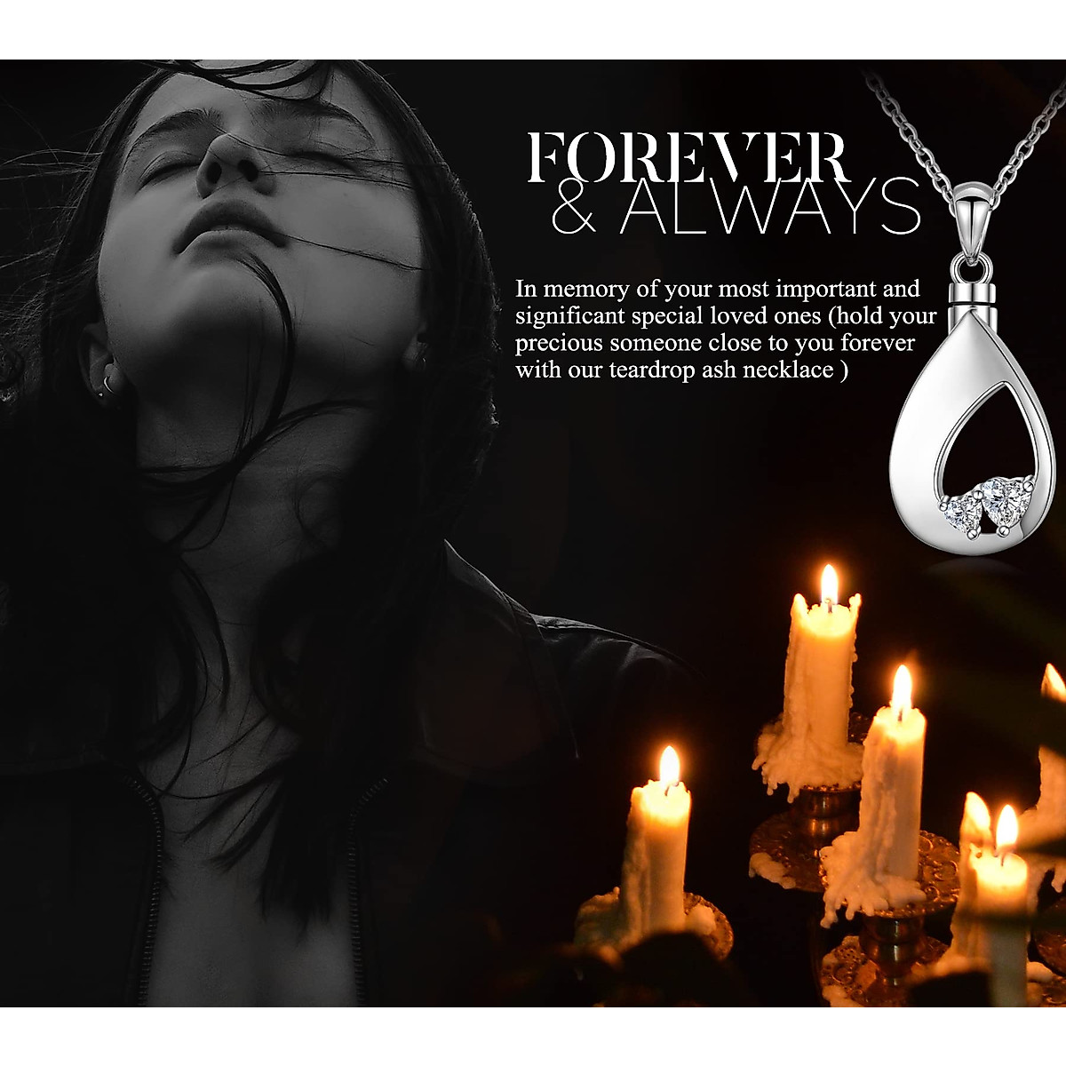 Ladytree Teardrop Urn Cremation for Ashes 925 Sterling Silver Pendant Necklace Jewelry for Women