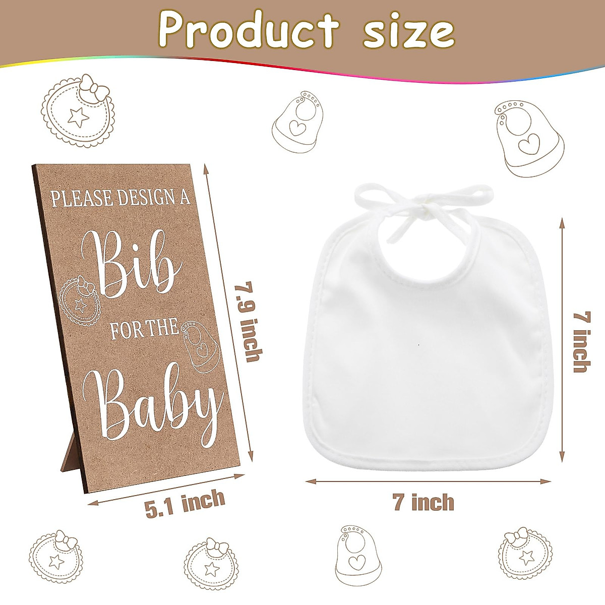 Panitay 43 Pcs Baby Shower Games White Baby Bibs Design Games, Include Wooden Baby Shower Game Sign with 30 Blank White Bibs for Baby Decorating 12 Marker for Baby Shower(Classic Style)