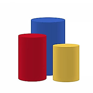 ittsmnt Blue Cylinder Plinth Covers for Parties Decorations Solid Dark Blue Forest Castle Pedestal Covers for Baby Shower Princess Birthday Party Cake Tablecloth Decor Banner