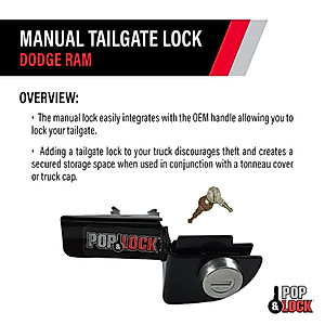 POP & LOCK – Manual Tailgate Lock for Dodge Ram 1500, 2500, and 3500, Fits 1994 to 2001 (Black, PL3300, Works with No Factory Lock)