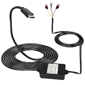 MEIRIYFA Dash Cam Acc Hardwire Kit, USB Type C Hardwire Dashcam Kit Step-Down Cable , 12V-24V to DC 5V 3A Car Dash Charger Power Cord for Cars Camera GPS（11.5FT）