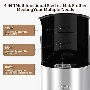 Milk Frother,4-in-1 milk frother steamer,12oz Instant Milk Frother,Milk Warmer for Coffee,Cold Foam Maker,Electric Frother for Milk,Auto Shut-Off,Silent Operation for Latte,Cappuccino,White