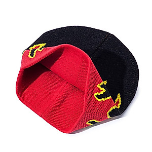 CORIRESHA Fall Winter Beanie Knit Hats for Men & Women, Warm & Soft Stylish Flame Skull Caps Red