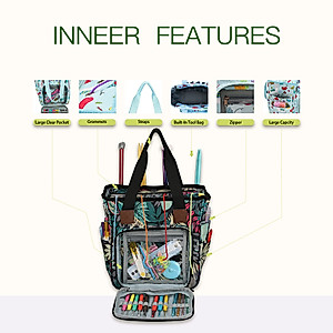 Looen Yarn Knitting Storage Tote-Large Capacity Crochet Organizer Portable Travel Bag With Shoulder Strap Crochet Hooks Case for Unfinished Bulk Project
