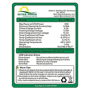 SUNER POWER 12V Solar Battery Charger Maintainer, Waterproof 10W Solar Trickle Charger, High Efficiency Solar Panel Kit, Built-in Intelligent MPPT Controller + Adjustable Bracket + SAE Cable Kits