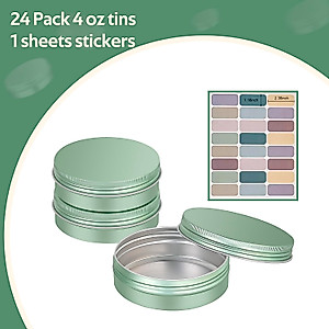 YQ 24 Pack 4 oz Tins Aluminum Metal Tins with Lids Empty Round Salve Tins Container Food Storage Container 4oz Tins with Lids for Salve,Cosmetic, Lip Balm,Candle,Candy(Green), 24004