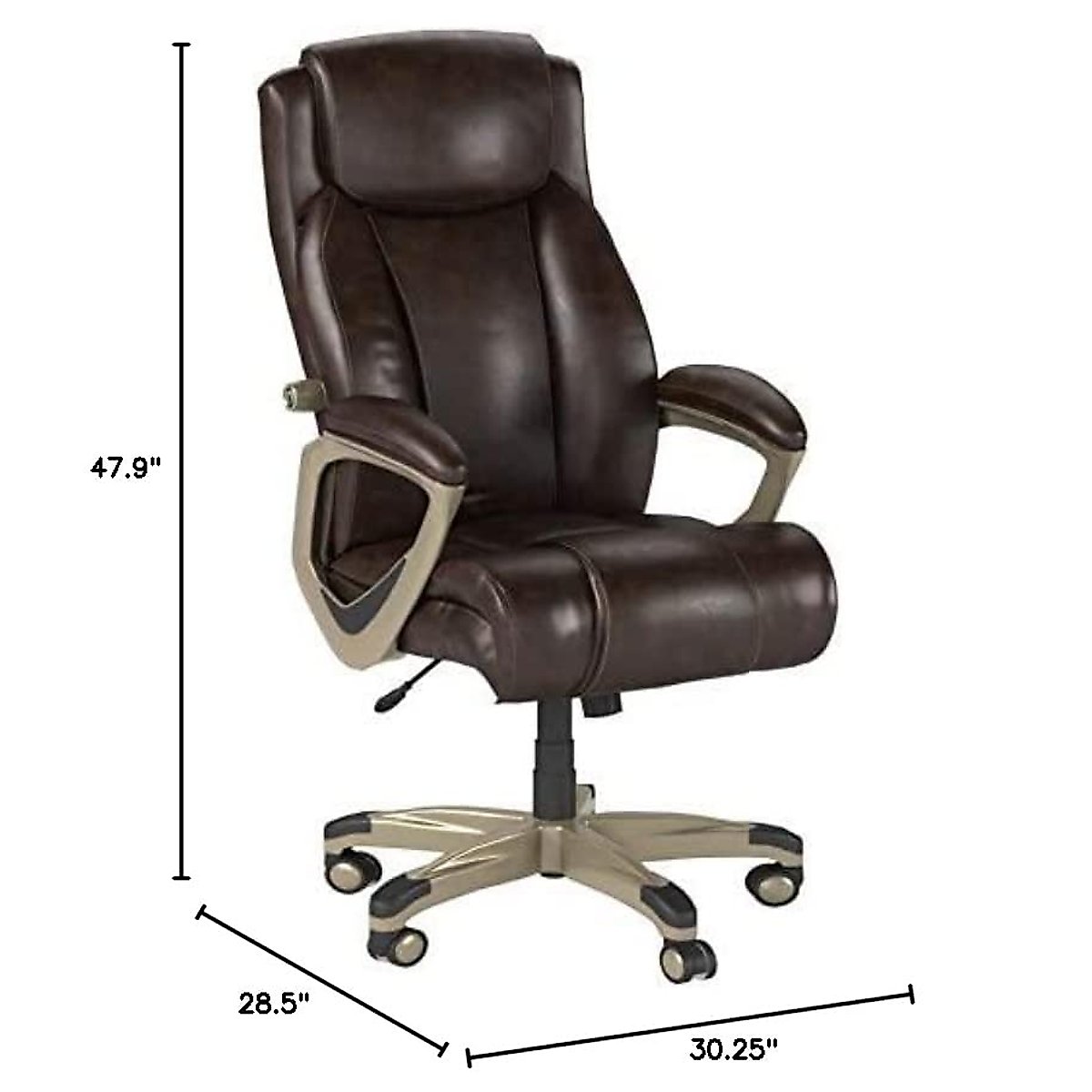 Amazon Basics Big & Tall Executive Computer Desk Chair with Lumbar Support, Adjustable Height and Tilt, 350Lb Capacity, Brown with Pewter Finish