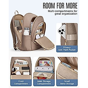 LIGHT FLIGHT Travel Laptop Backpack Women, 15.6 Inch Laptop Backpack with USB Charging Hole, Water Resistant College Bookbag, Black Computer Backpacks for Work, Champagne