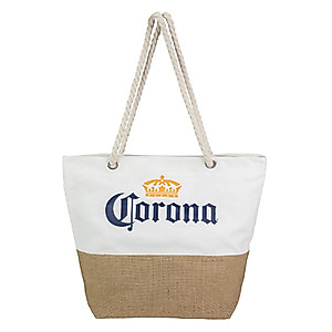 Northlight 19.25" Corona Canvas and Burlap Beach Tote Bag with Rope Handles, White