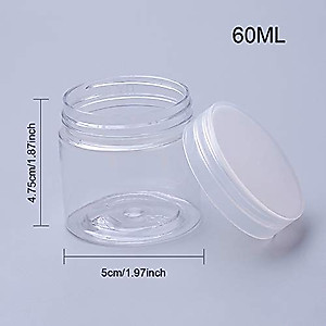 BENECREAT 20 Pack 2oz PET Plastic Round Container Jars with Clear Lids and and Leakproof Gasket for Beads, Crafts, Body Scrub Creams