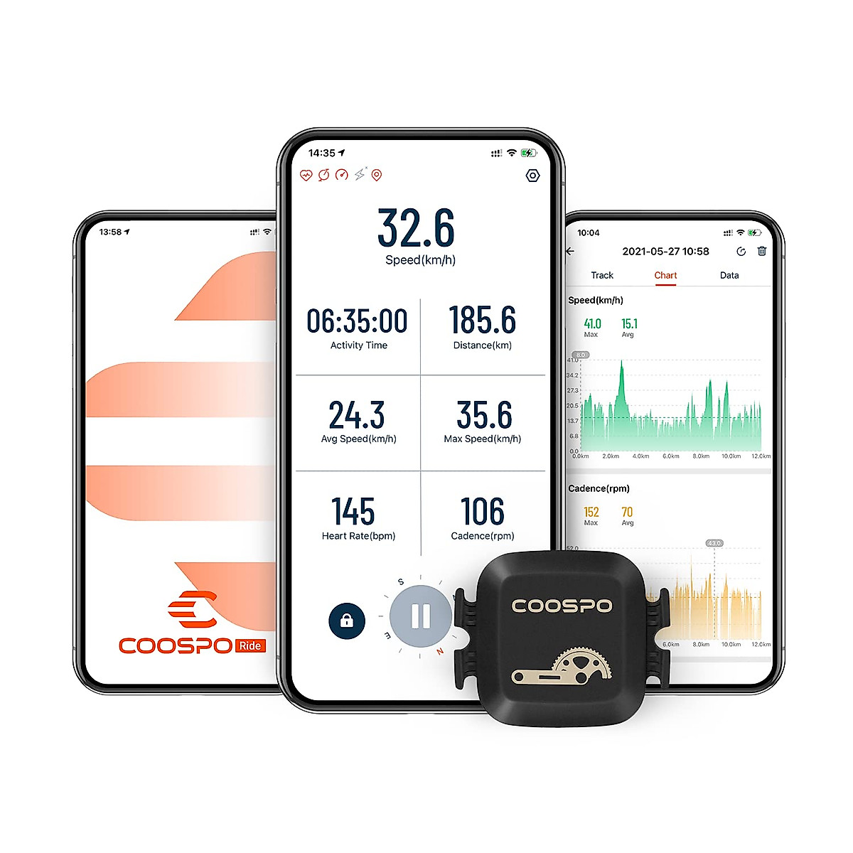 COOSPO Cadence and Speed Sensor, Bluetooth ANT+ Cycling Cadence Sensor Bike Speed Sensor, Wireless RPM Bicycle Cadence Sensor for Bike Computer/Rouvy/Peloton/Wahoo/CooSporide