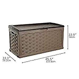 Starplast Sit-On Rattan Style Storage Box: 88 Gallon Outdoor Plastic Bin, Weather & Water Resistant, 45.7 x 22.8 x 22 Inches, 2 Color Options 56-811