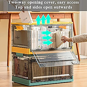 Yimeka Storage Box with Lid with Latch, Clear Stackable Foldable Storage Box on Wheels, Plastic Storage Box Container with Double Door and Handle for Home, Office, Bedroom, Living Room