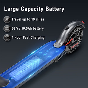 Aovopro Electric Scooter - 8.5" Solid Tires, 350W Motor, Up to 20 Miles Long-Range and 19 MPH Portable Foldable Commuting Scooter for Adults with Double Braking System and App, Black