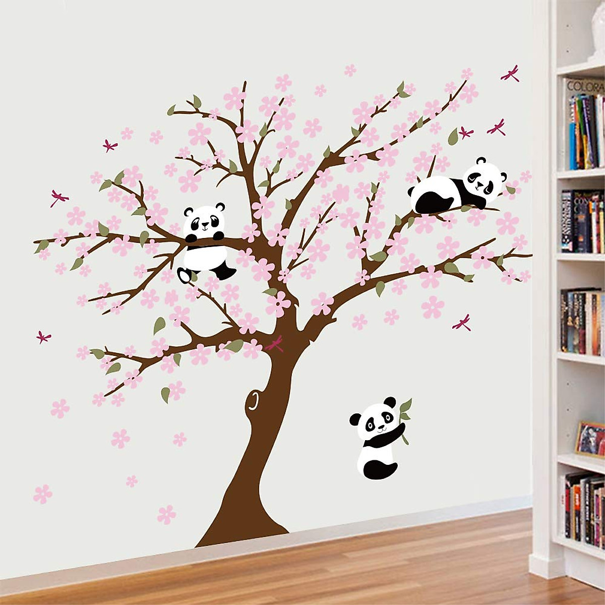 Runtoo Panda Wall Decal Cherry Blossom Wall Art Stickers for Living Room Bedroom Baby Nursery Kids Wall Décor