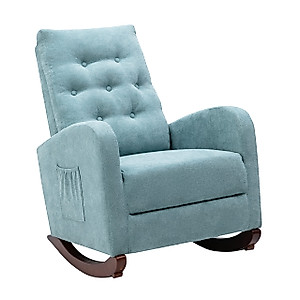 BOSTANA Rocking Chair Nursery,Upholstered Velvet Glider Chair with High Backrest & Rubber Wood Legs & Side Pocket,Rocker Armchair for Livingroom,Bedroom,Lounge,Babyroom